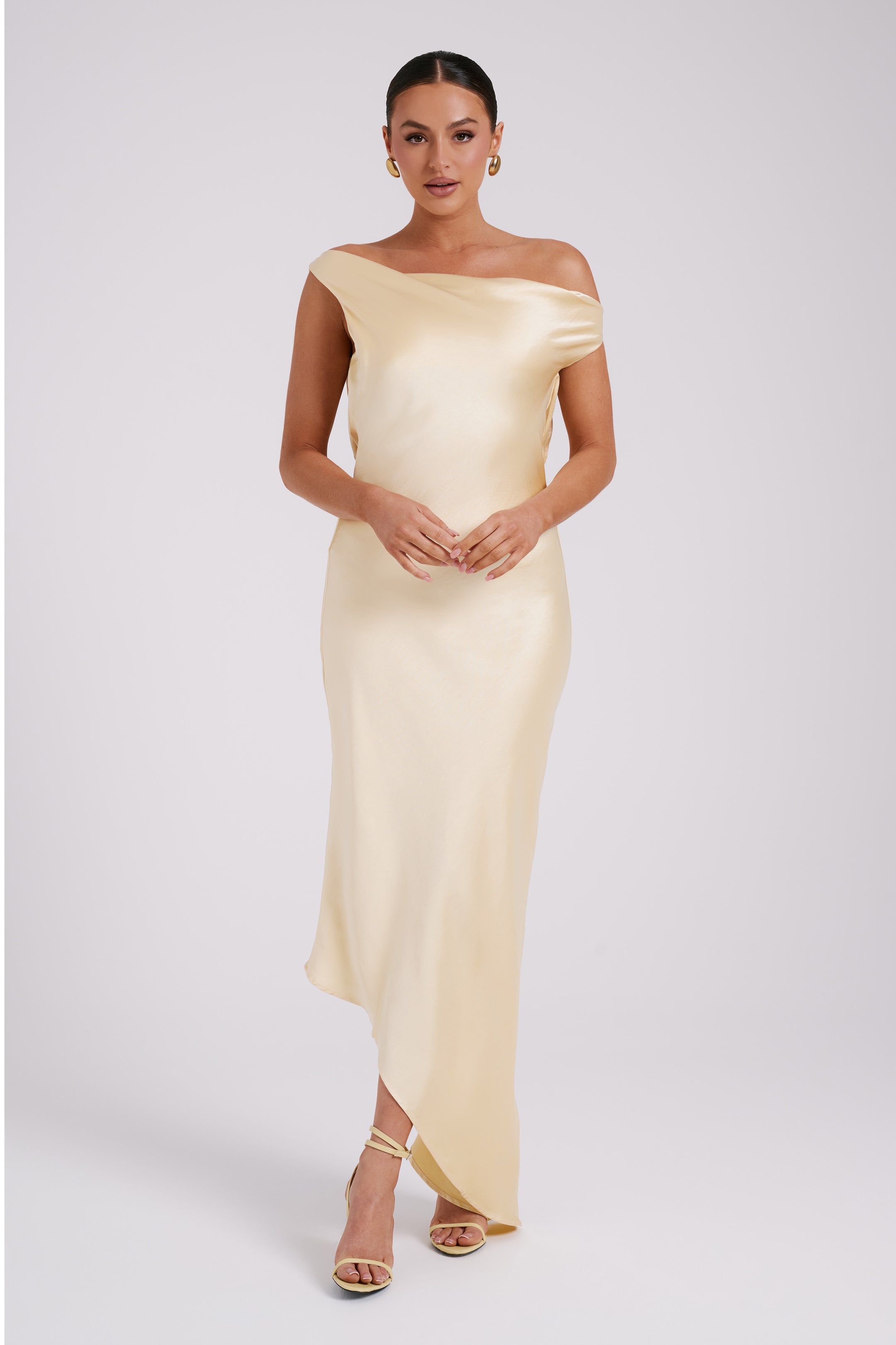 Yvette Slip Maxi Dress With Asymmetrical Hem - Butter - MESHKI