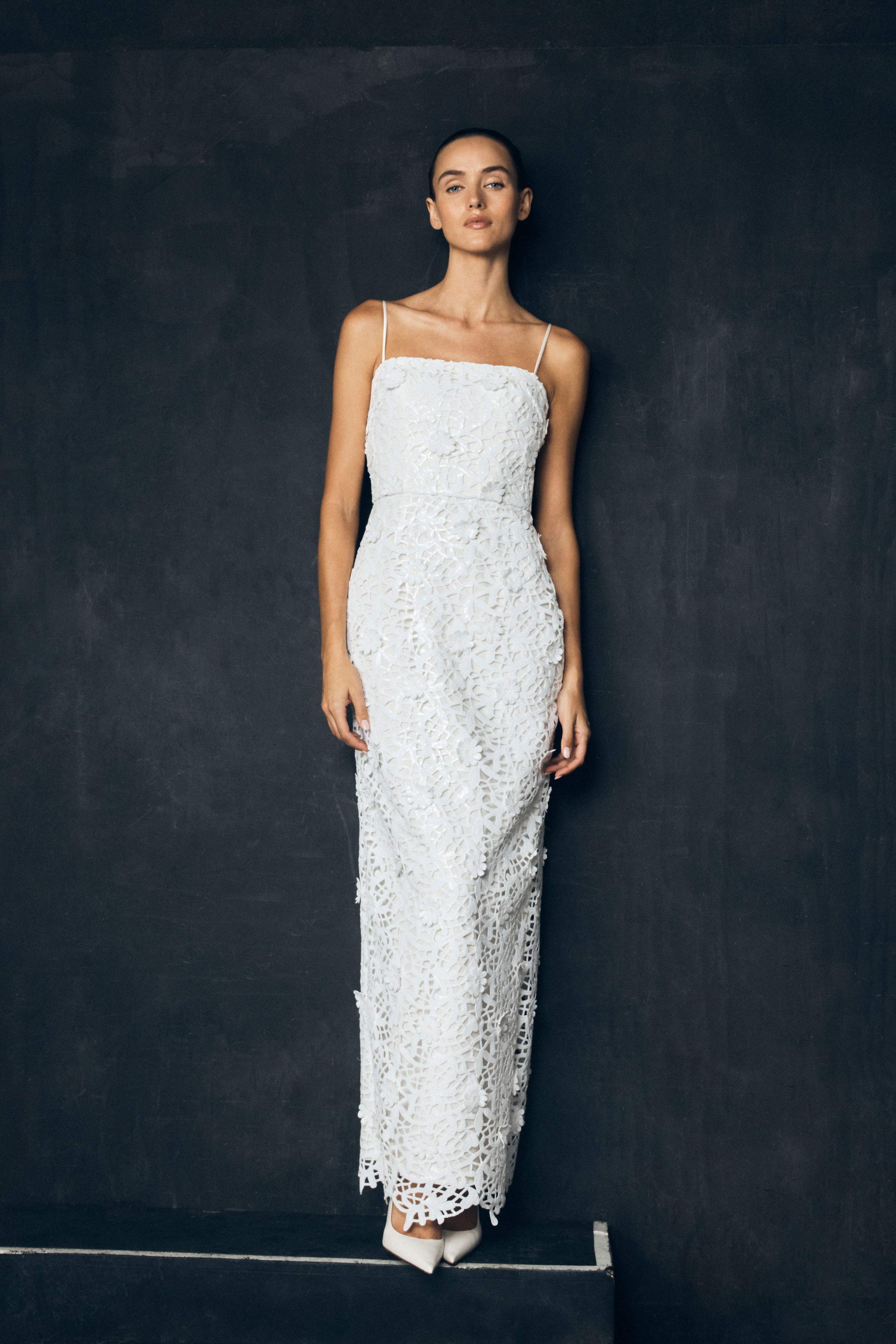 Josefa Sequin Lace Maxi Dress - White & MESHKI