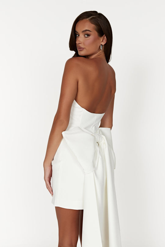 Meredith Strapless Bow Mini Dress - White - MESHKI