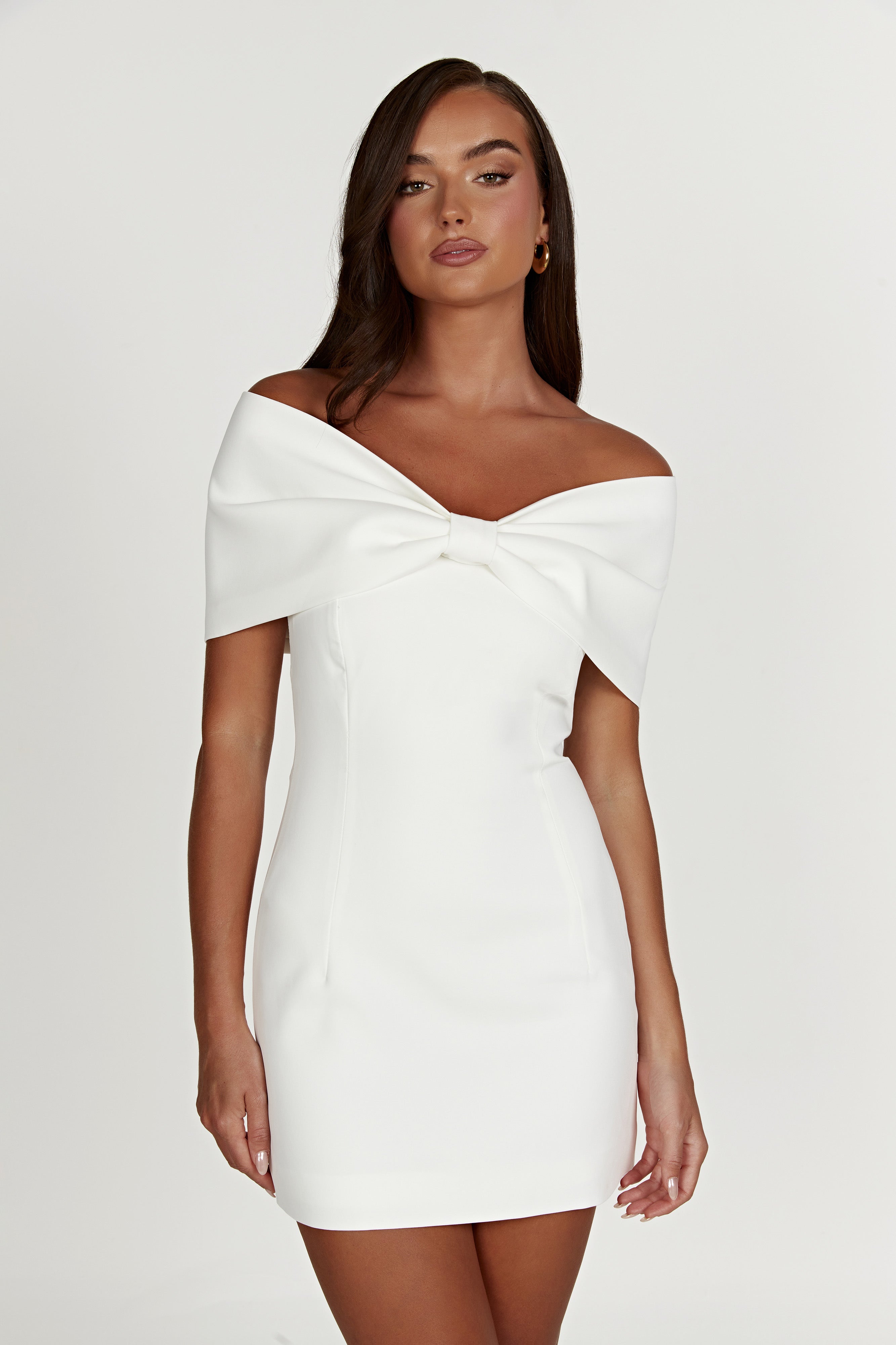 Gwyneth Off Shoulder Bow Mini Dress - White - MESHKI